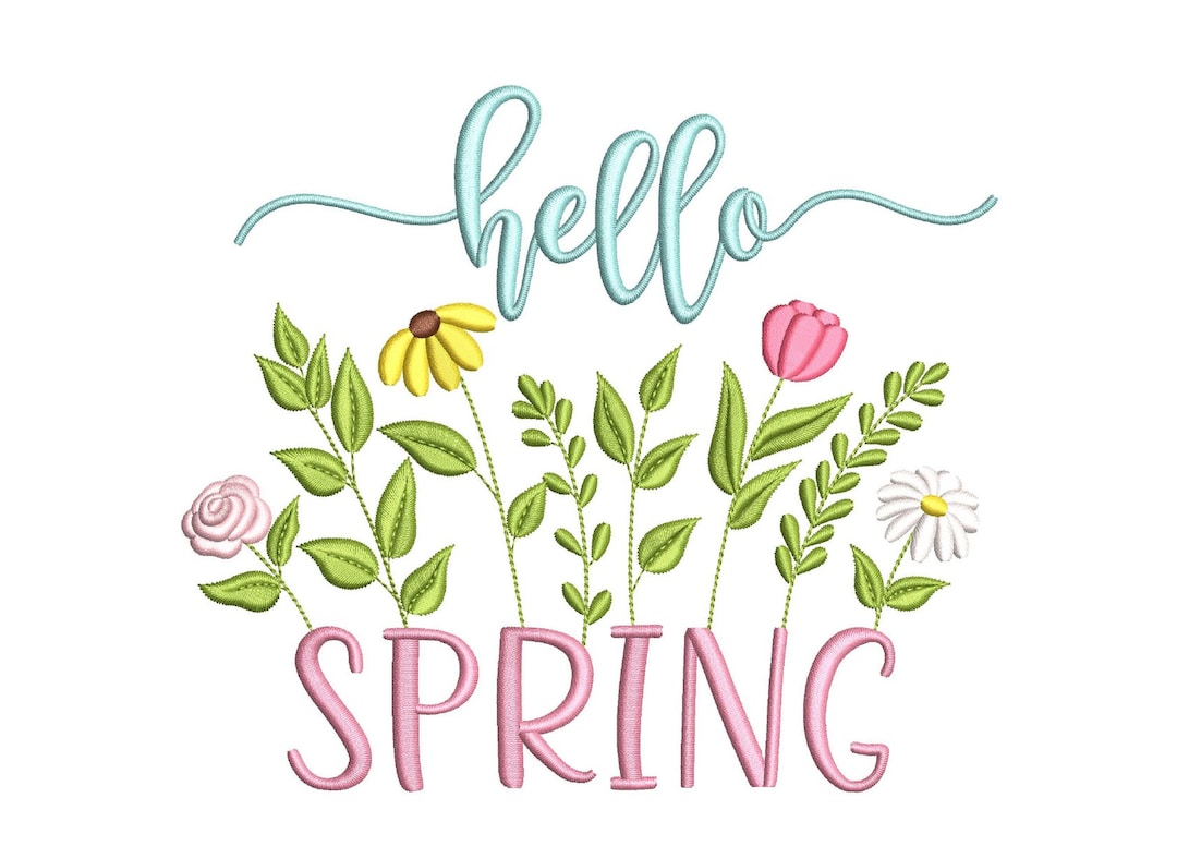 Hello Spring Embroidery Design, 3 Sizes - Etsy