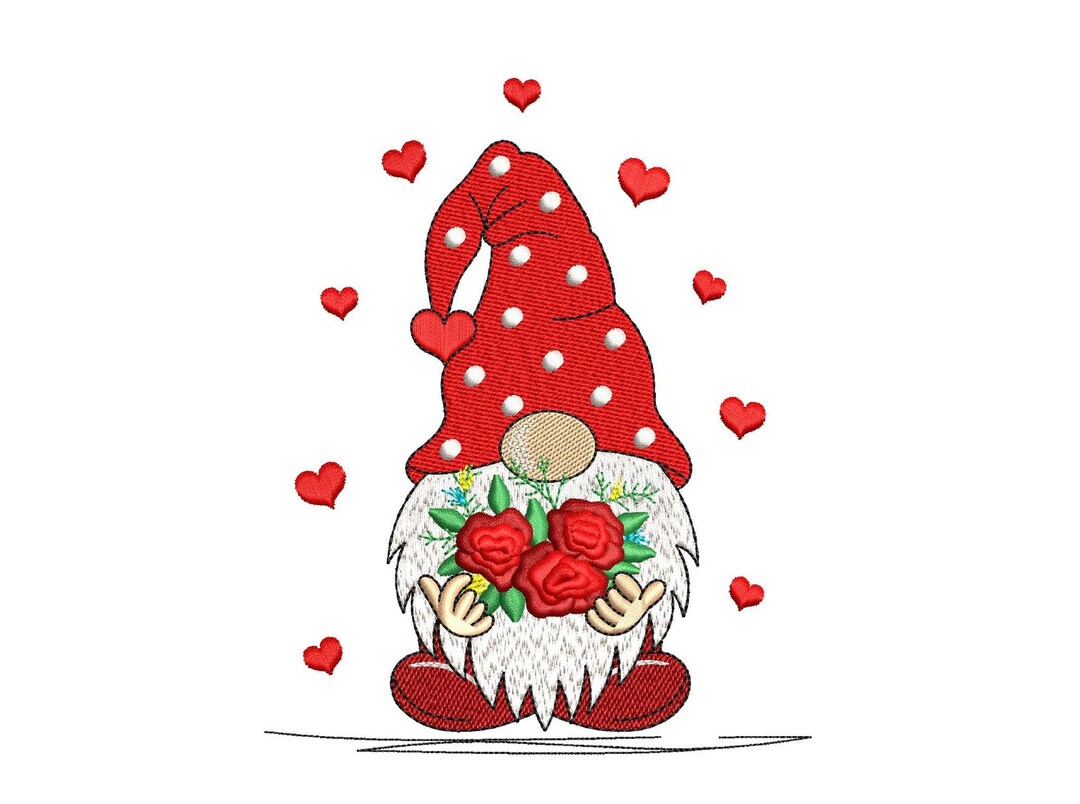 Valentine's Day Gnome Embroidery Design, 4 Sizes, Instant Download - Etsy