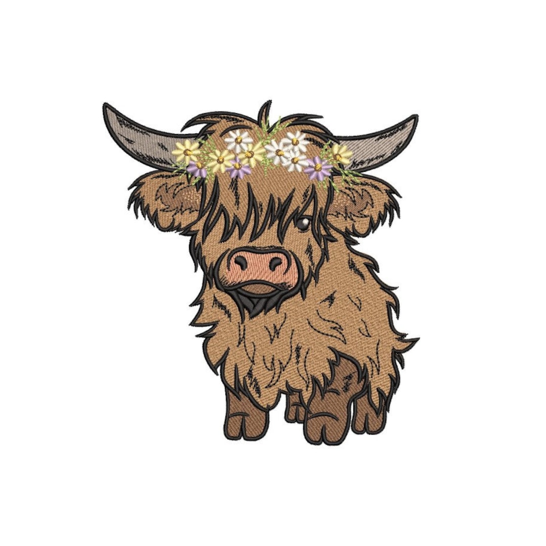 Highland Cow With a Floral Wreath Embroidery Design, 4 Sizes, Instant ...