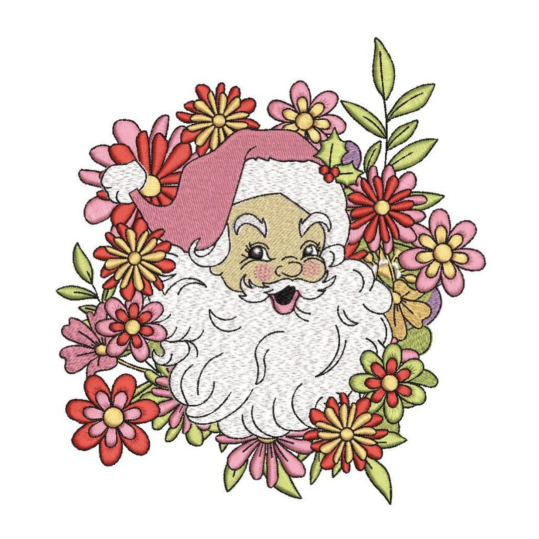 Santa Embroidery Design, Flowers Embroidery File, 3 Sizes, Instant ...