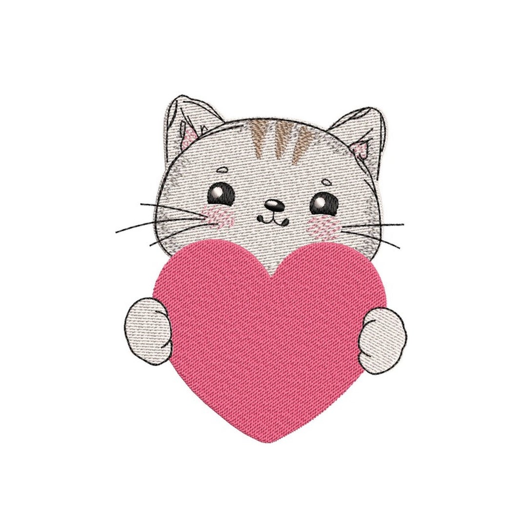 Cat With Heart Embroidery Design, 3 Sizes, Instant Download - Etsy