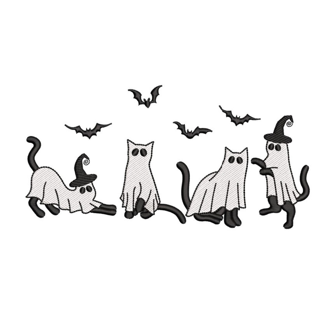 Cat Ghost Embroidery Design, Four Halloween Ghost Cat Embroidery Design ...