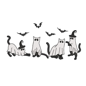 Cat Ghost Embroidery Design, Four Halloween Ghost Cat Embroidery Design ...