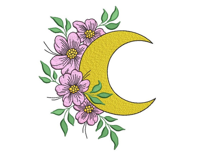Floral Moon Embroidery Design 2 Sizes Instant Download | Etsy