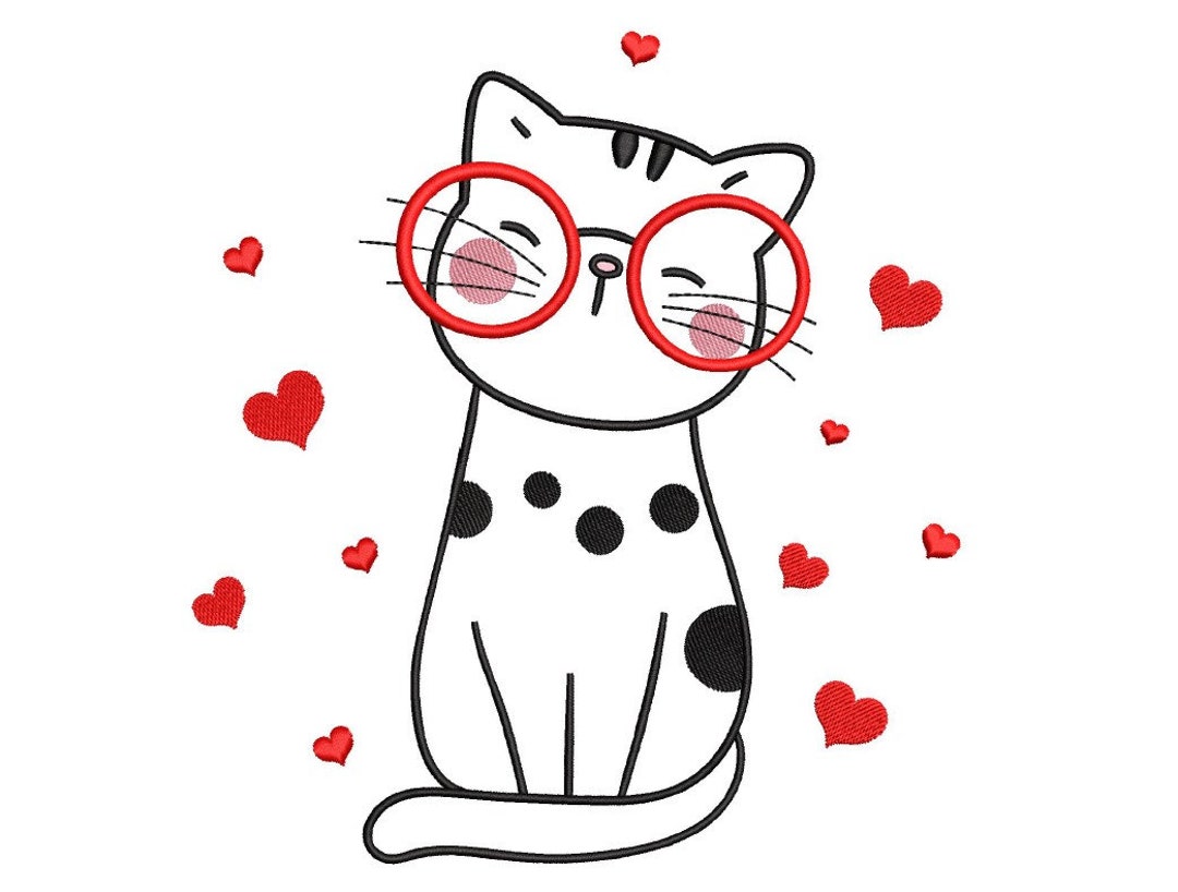 Cat With Hearts Embroidery Design, 3 Sizes, Instant Download - Etsy
