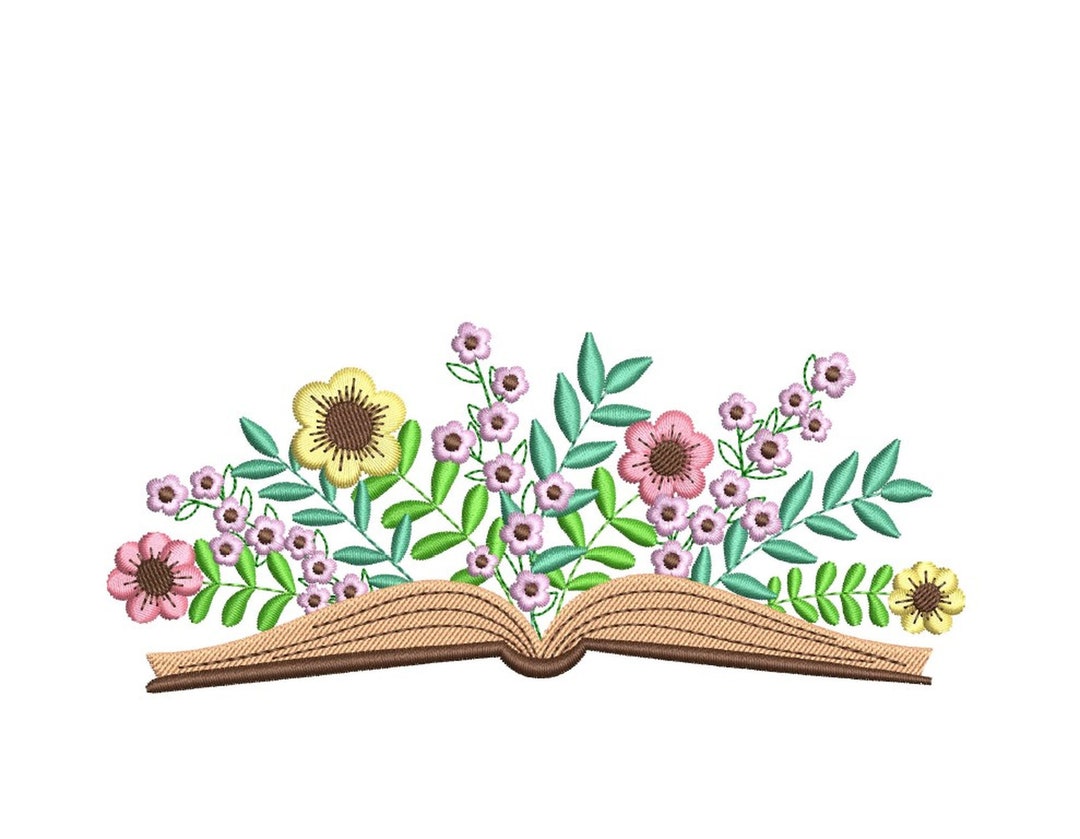 Floral Book Embroidery Design, 3 Sizes - Etsy