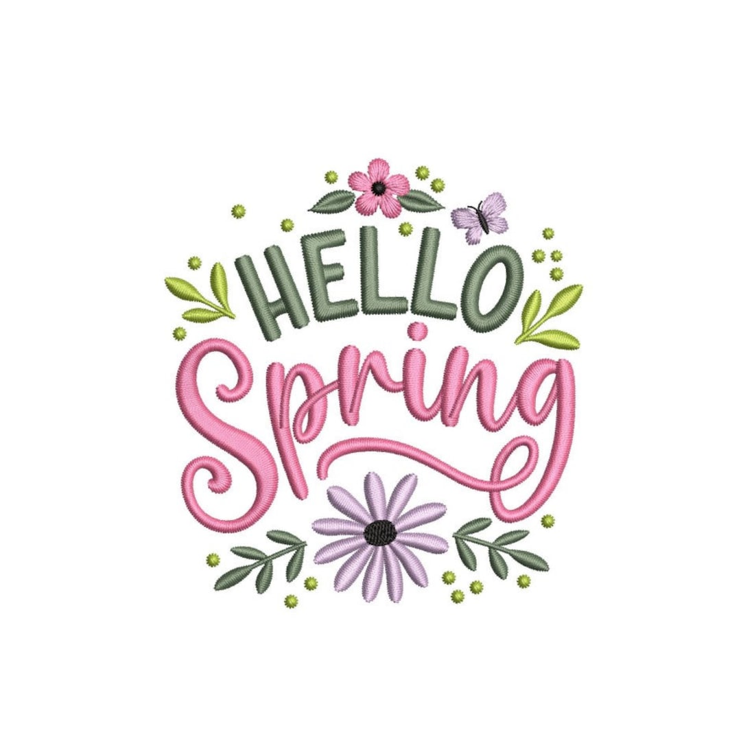 Hello Spring Embroidery Design, 3 Sizes - Etsy