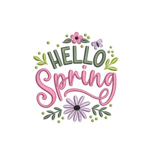 Hello Spring Embroidery Design, 3 Sizes - Etsy