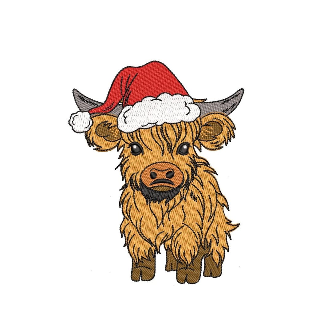 Christmas Highland Cow Embroidery Design, Merry Christmas Machine ...