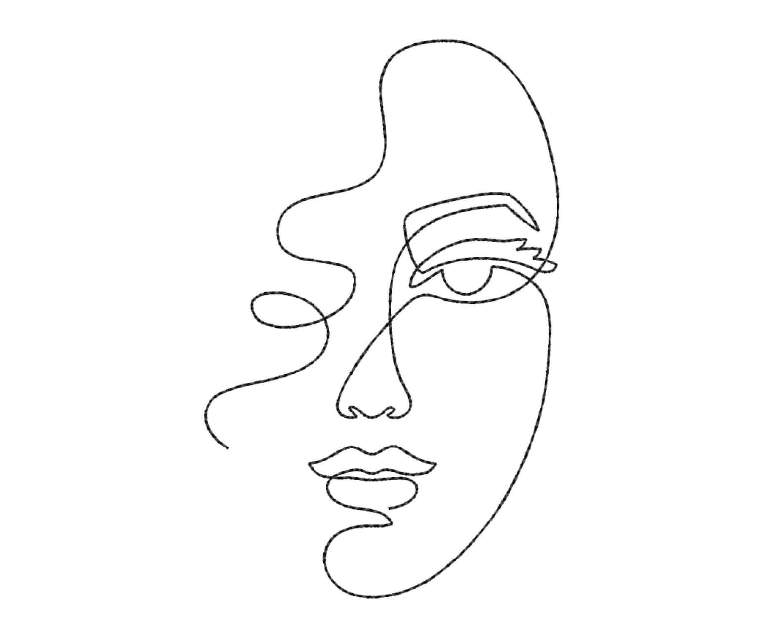 One Line Face Embroidery Design - Etsy