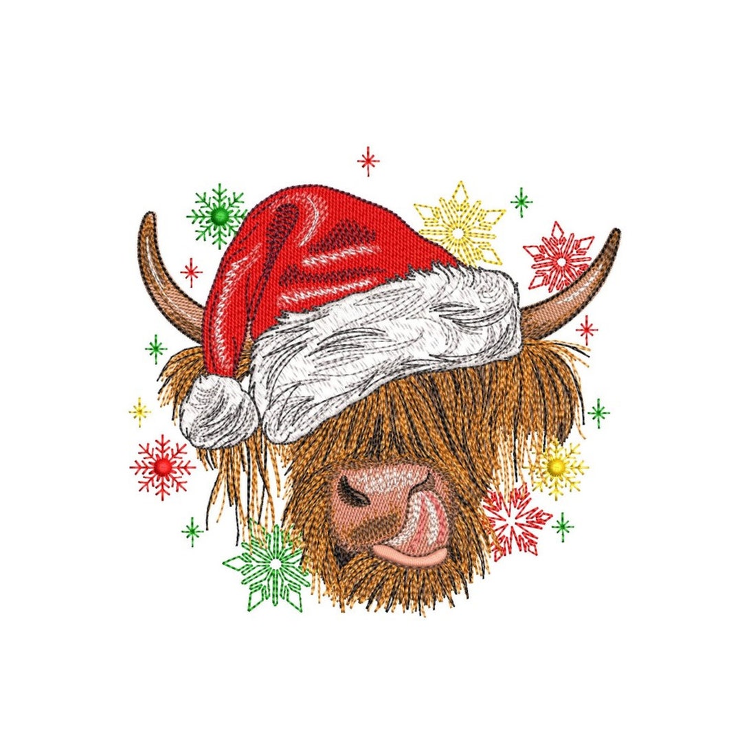 Christmas Highland Cow Embroidery Design, Merry Christmas Machine ...