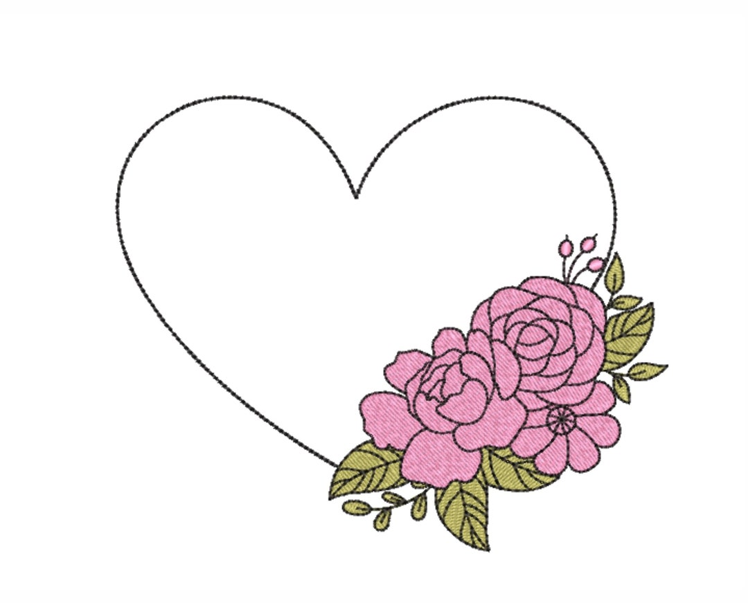 Heart With Flowers Embroidery Design, Valentines Day Embroidery Design ...