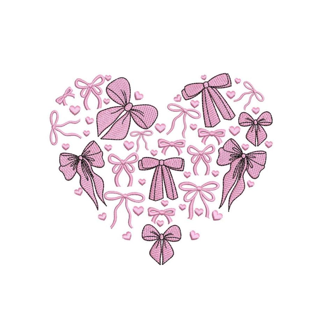 Heart With Bows and Ribbons Embroidery Design, Valentine's Day ...