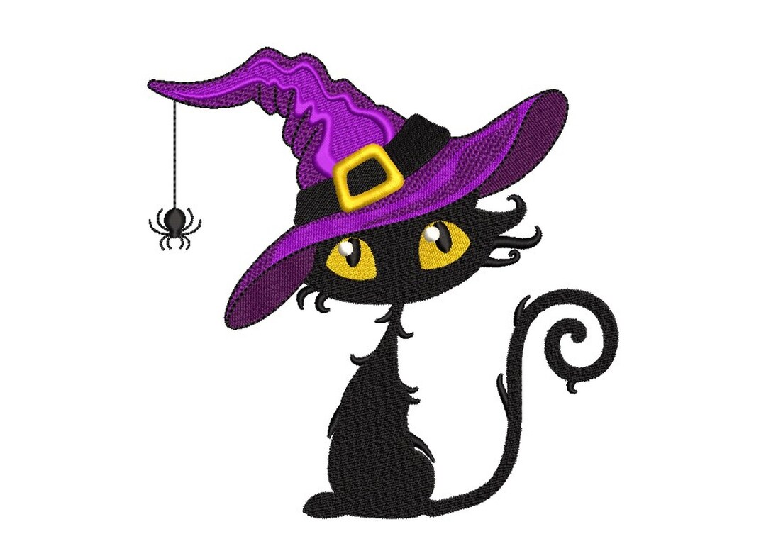 Witch Cat Embroidery Design, Halloween Embroidery Design, 3 Sizes - Etsy
