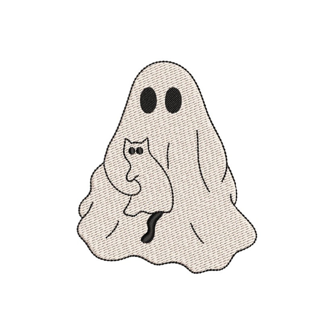 Ghost With Cat Embroidery Design, Halloween Embroidery Design, 3 Sizes ...