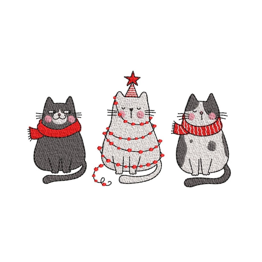 Christmas Cats Embroidery Design, Merry Christmas Embroidery Machine ...
