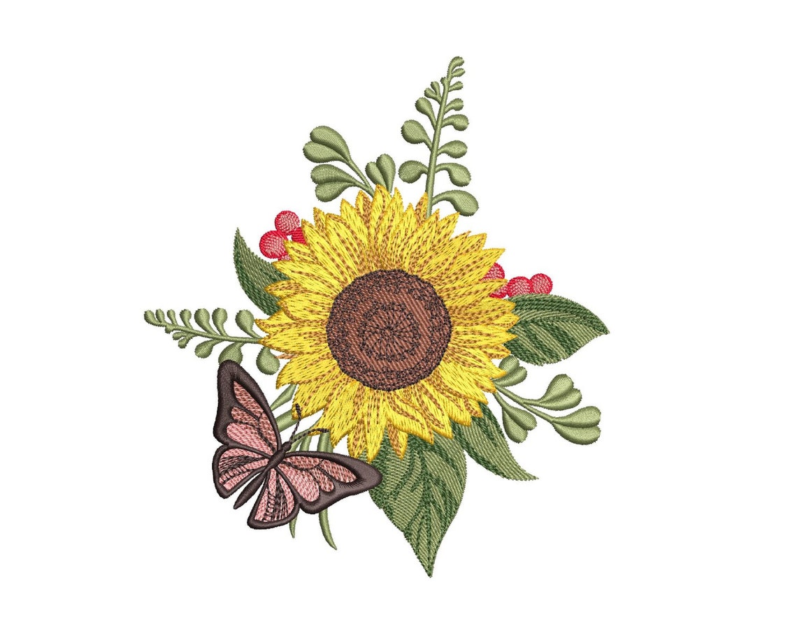 Sunflower Embroidery Design, Flower Machine Embroidery File, 3 Sizes ...