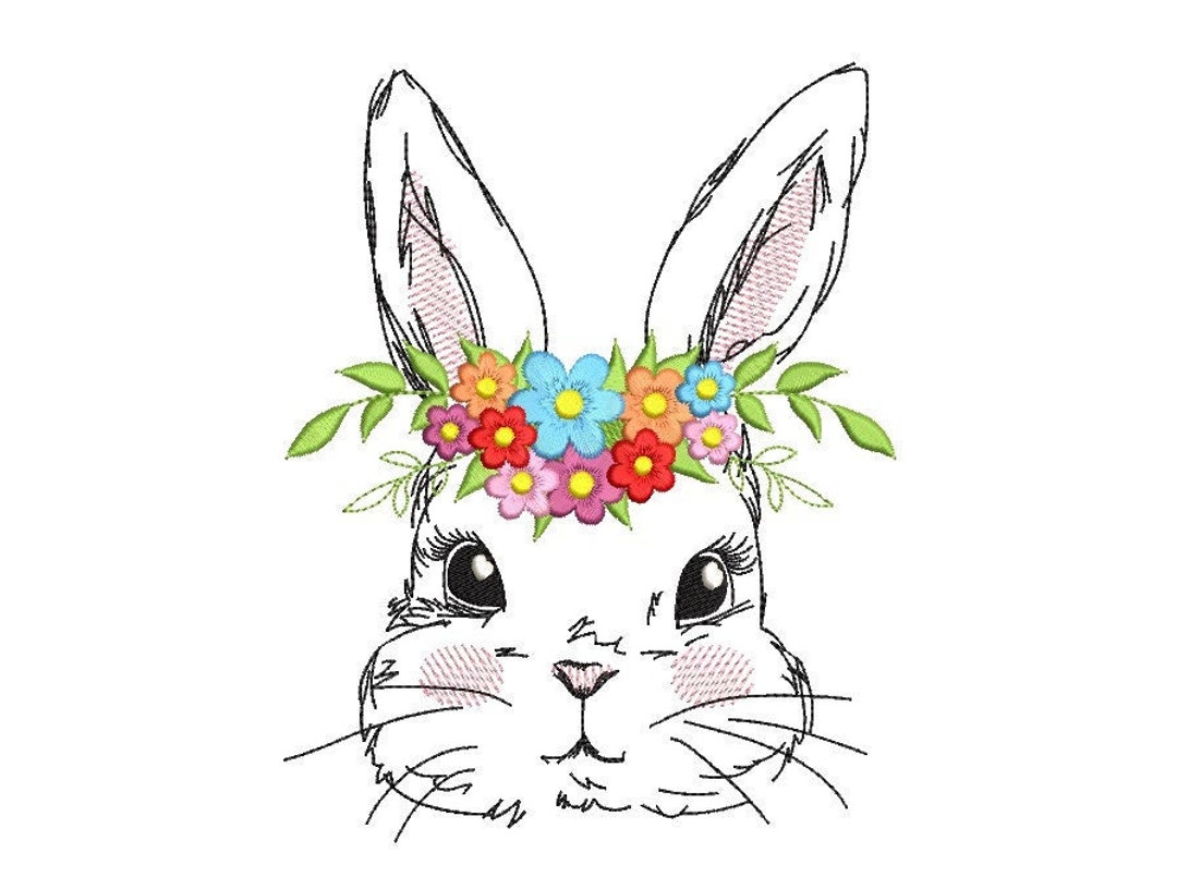 Floral Easter Bunny Embroidery Design, 4 Sizes, Instant Download - Etsy