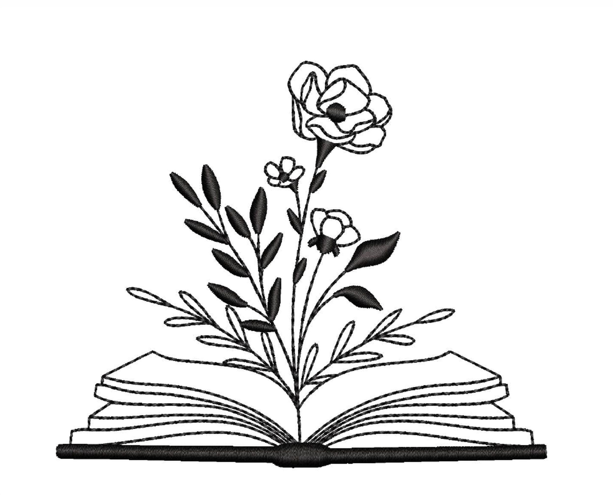 Floral Book Embroidery Design - Etsy
