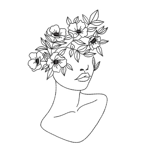 Woman With Flowers Embroidery Design - Etsy