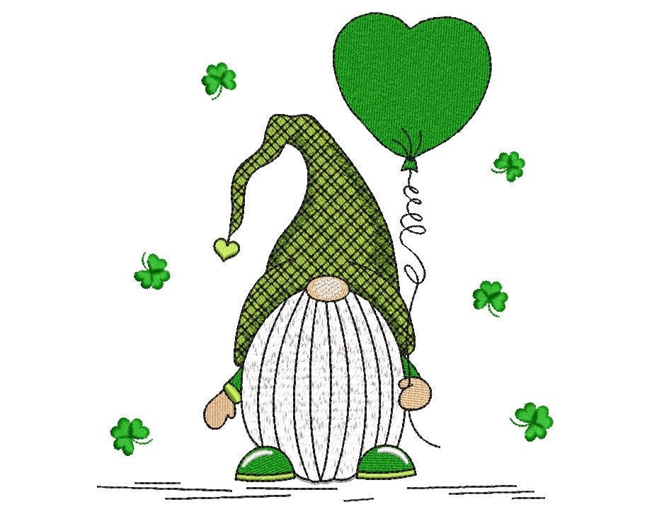 St. Patricks Day Gnome Embroidery Design 3 Sizes Instant | Etsy