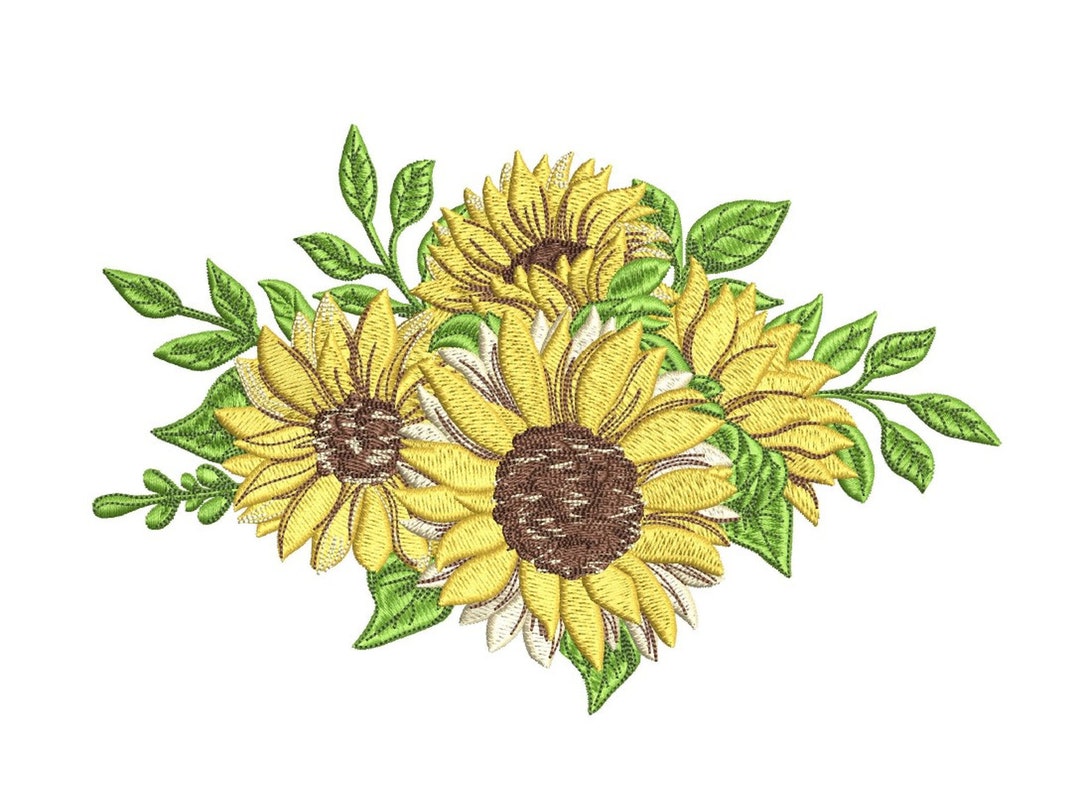Sunflower Embroidery Design, Flower Machine Embroidery File, 3 Sizes ...