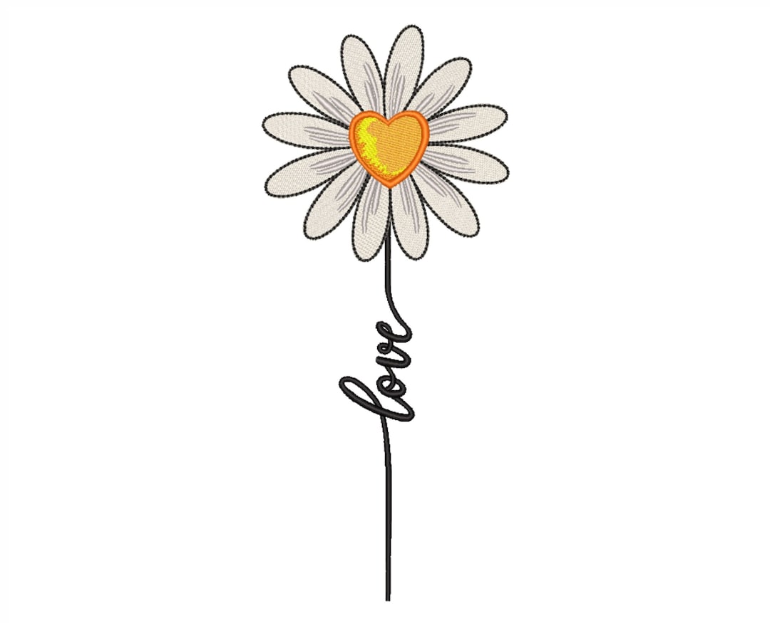 Love With Heart Daisy Embroidery Design - Etsy