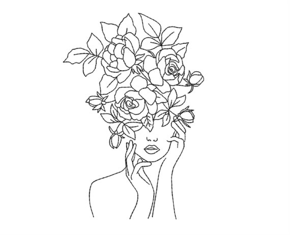 Flower woman embroidery design | Etsy