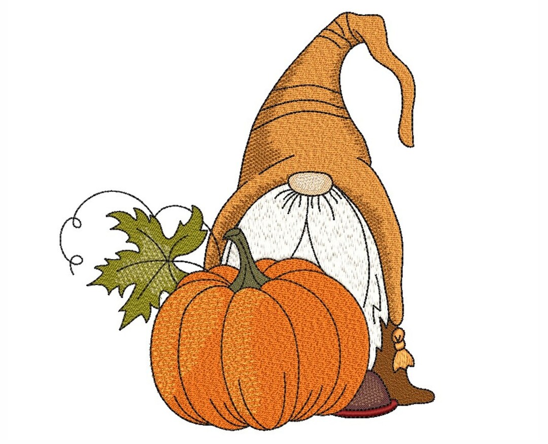 Fall Gnome With Pumpkin Embroidery Design, Autumn Embroidery File, 3 ...