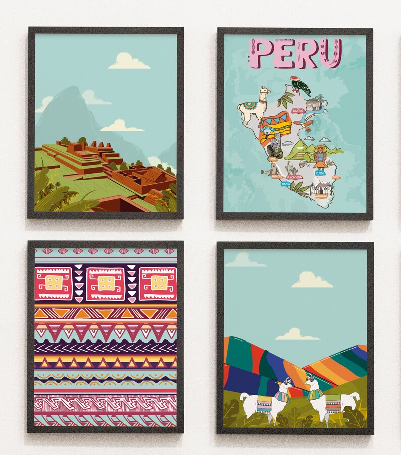 Peru Rainbow Mountain Travel Poster Set of 4,peru Wall Art Print,peru ...