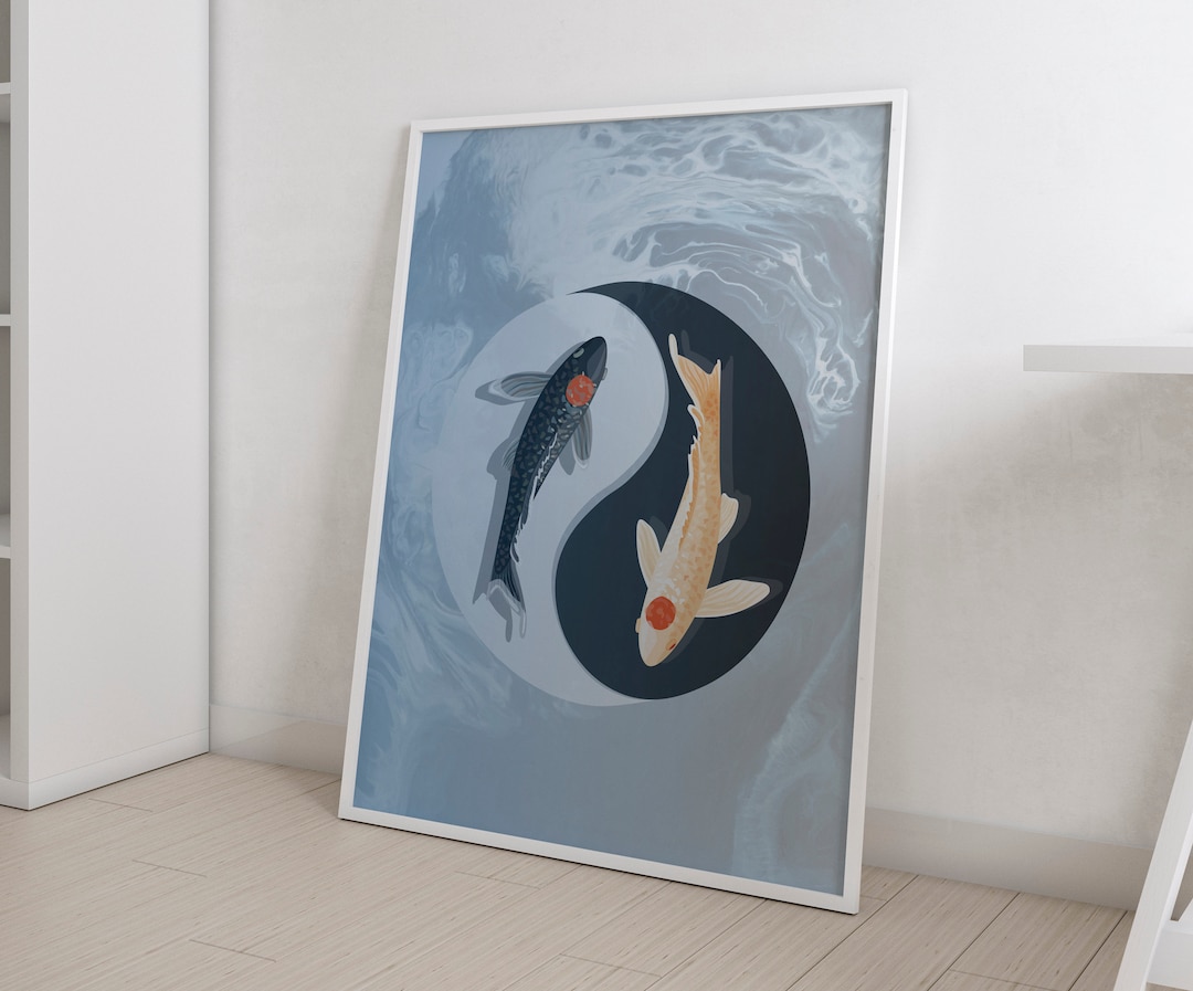 Koi Ying Yang Wandkunst, druckbare Wandkunst, Boho Wandkunst, Ying Yang ...