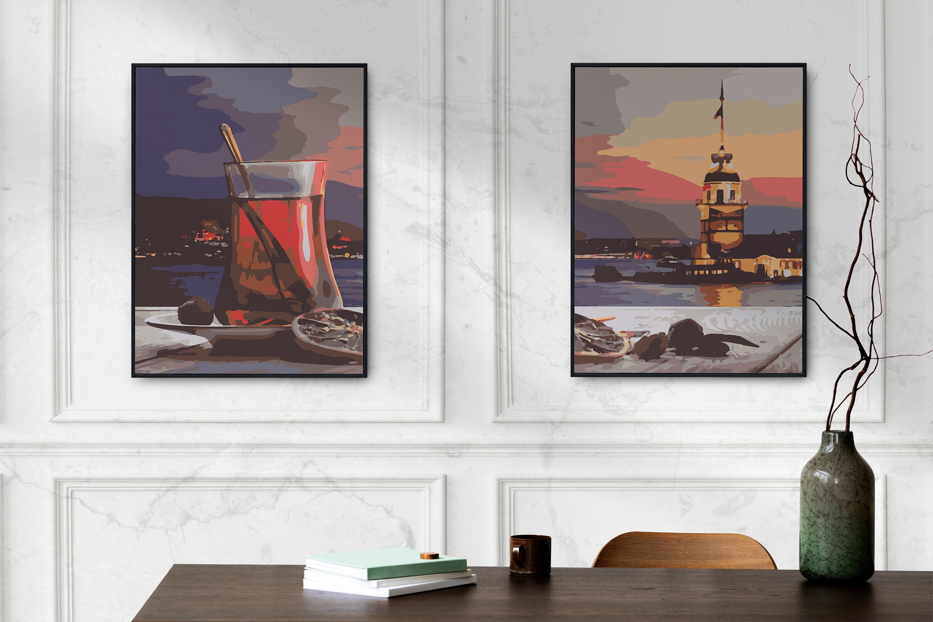 2x Poster Set, Islamic Murals, Türkiye, Turkey, Turkey, Istanbul, Kiz ...