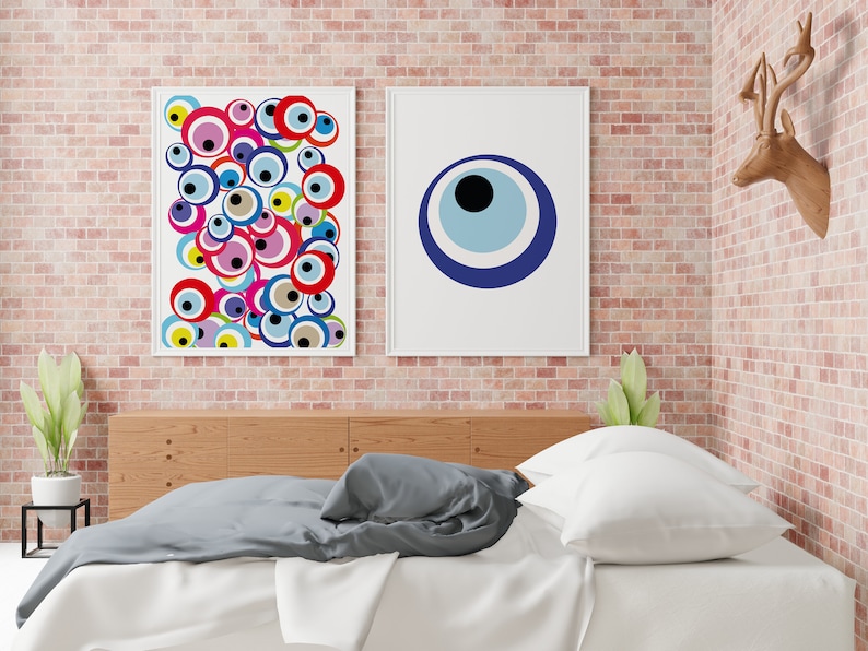 Boho Evil Eye Wall Art, INSTANT DOWNLOAD, Mid Century Modern Wall Art ...