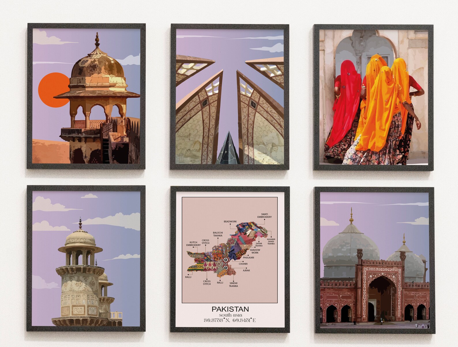 Pakistan Prints, Pakistan Prints Set of 6, Pakistan Wall Art, Pakistan ...