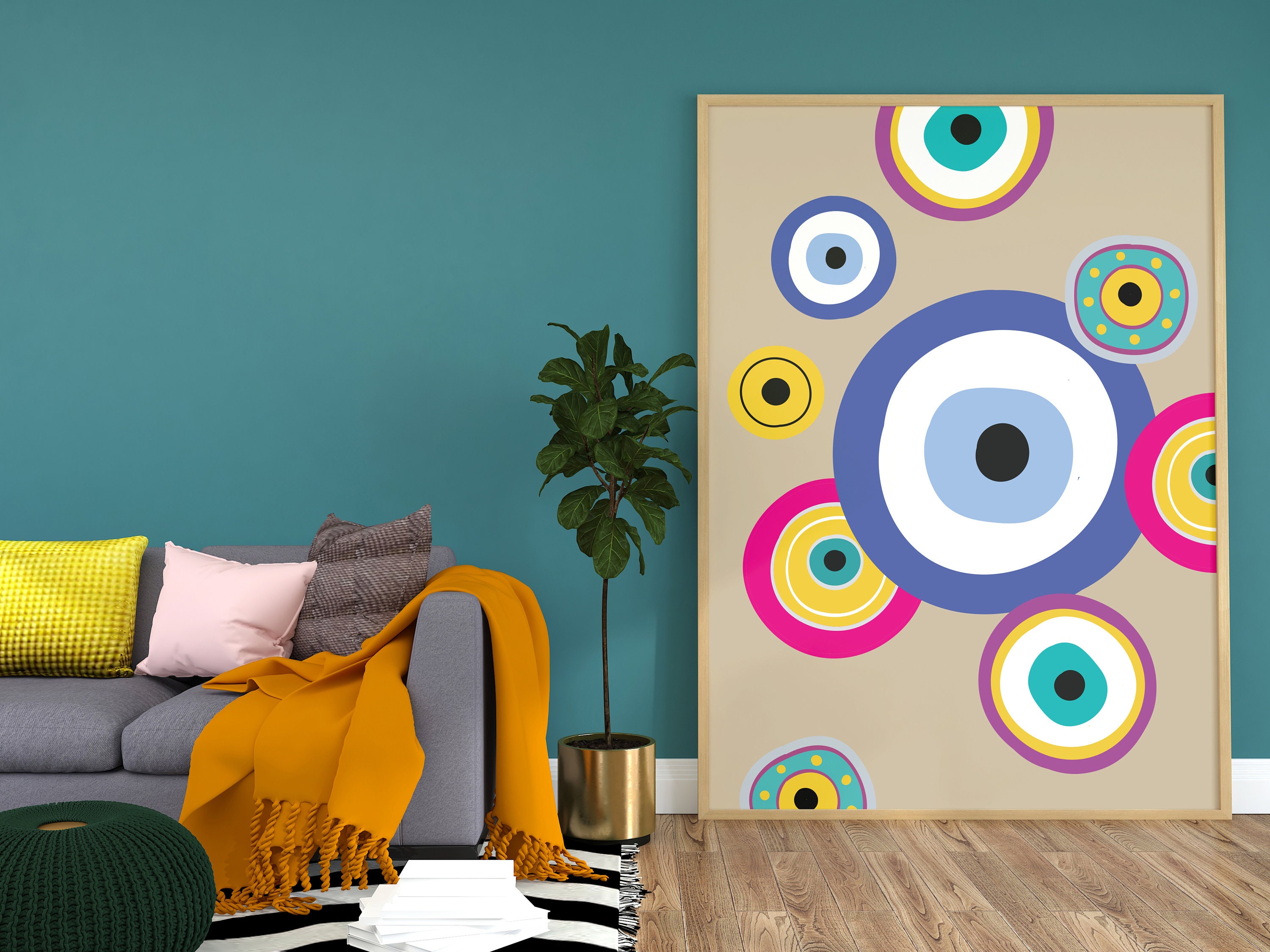 Boho Evil Eye Wall Art, INSTANT DOWNLOAD, Mid Century Modern Wall Art ...