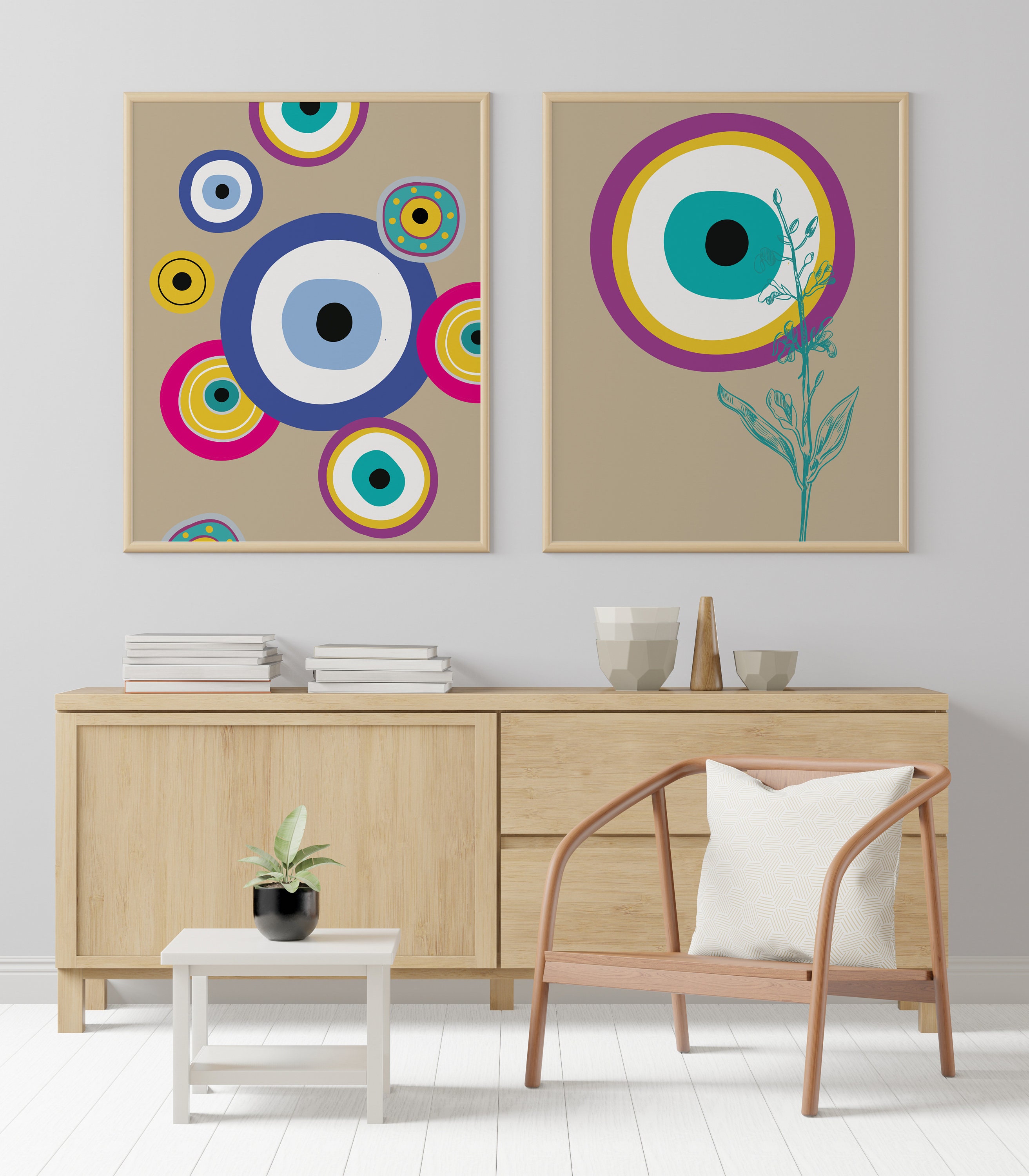 Boho Evil Eye Wall Art, INSTANT DOWNLOAD, Mid Century Modern Wall Art ...
