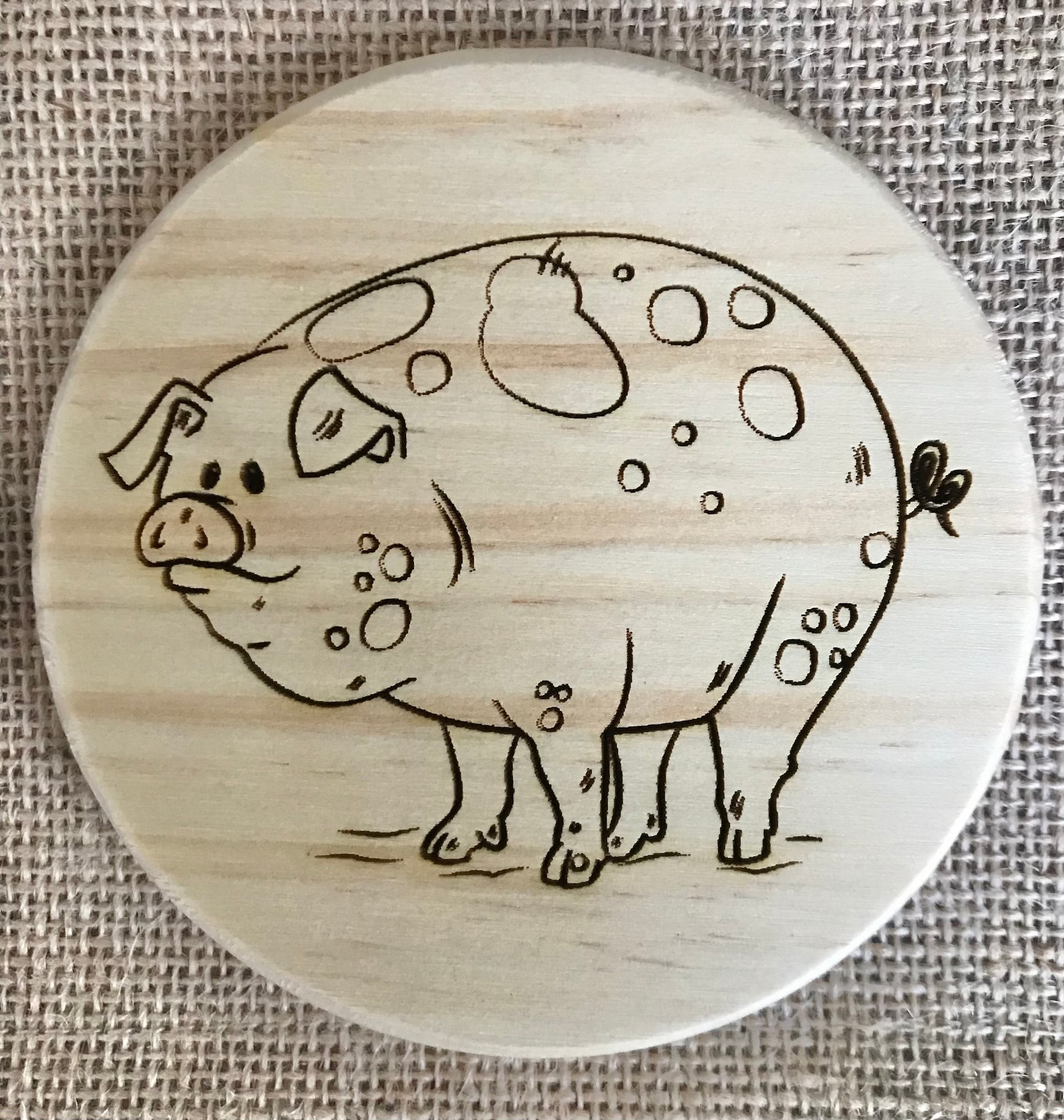 Pig/piggy Designed Laser Engraved Wooden Coasters includes 6 Coasters ...
