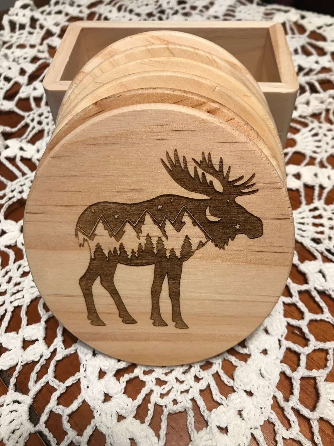 Wildlife Wooden Coaster Set Laser Engraved includes 6 - Etsy