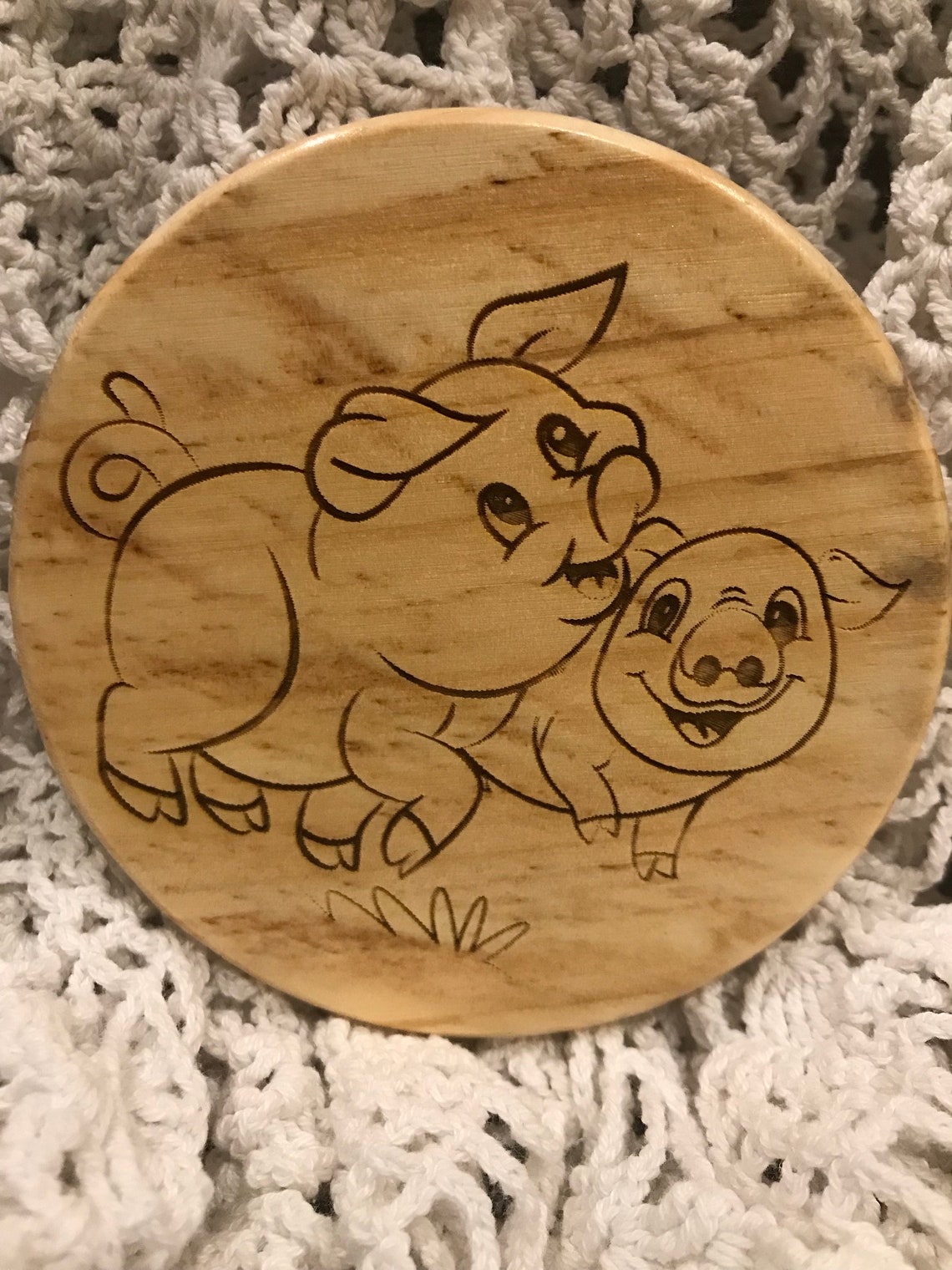 Pig/piggy Designed Laser Engraved Wooden Coasters includes 6 Coasters ...