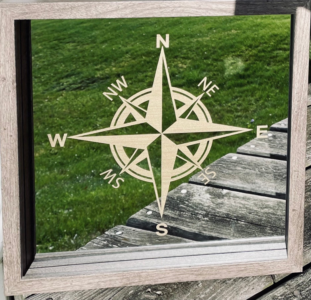 Compass Design Mirror, Laser Engraved and Shadowbox Framed - Etsy