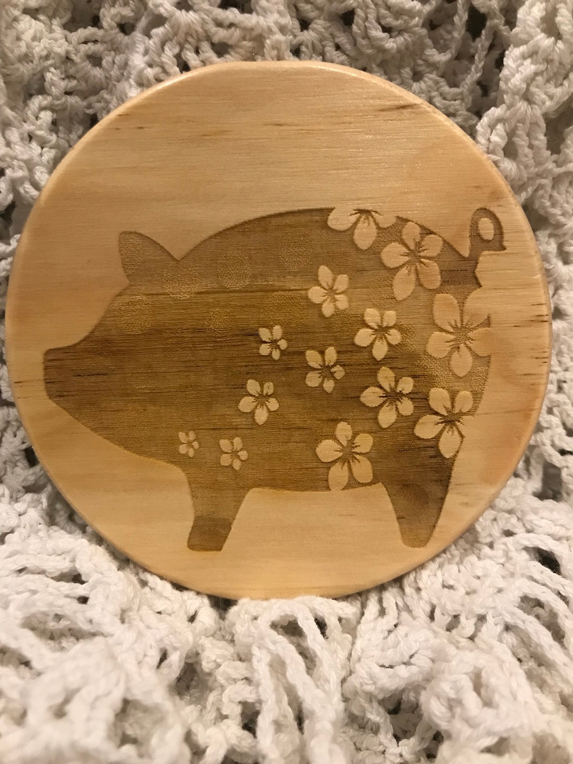 Pig/piggy Designed Laser Engraved Wooden Coasters includes 6 Coasters ...
