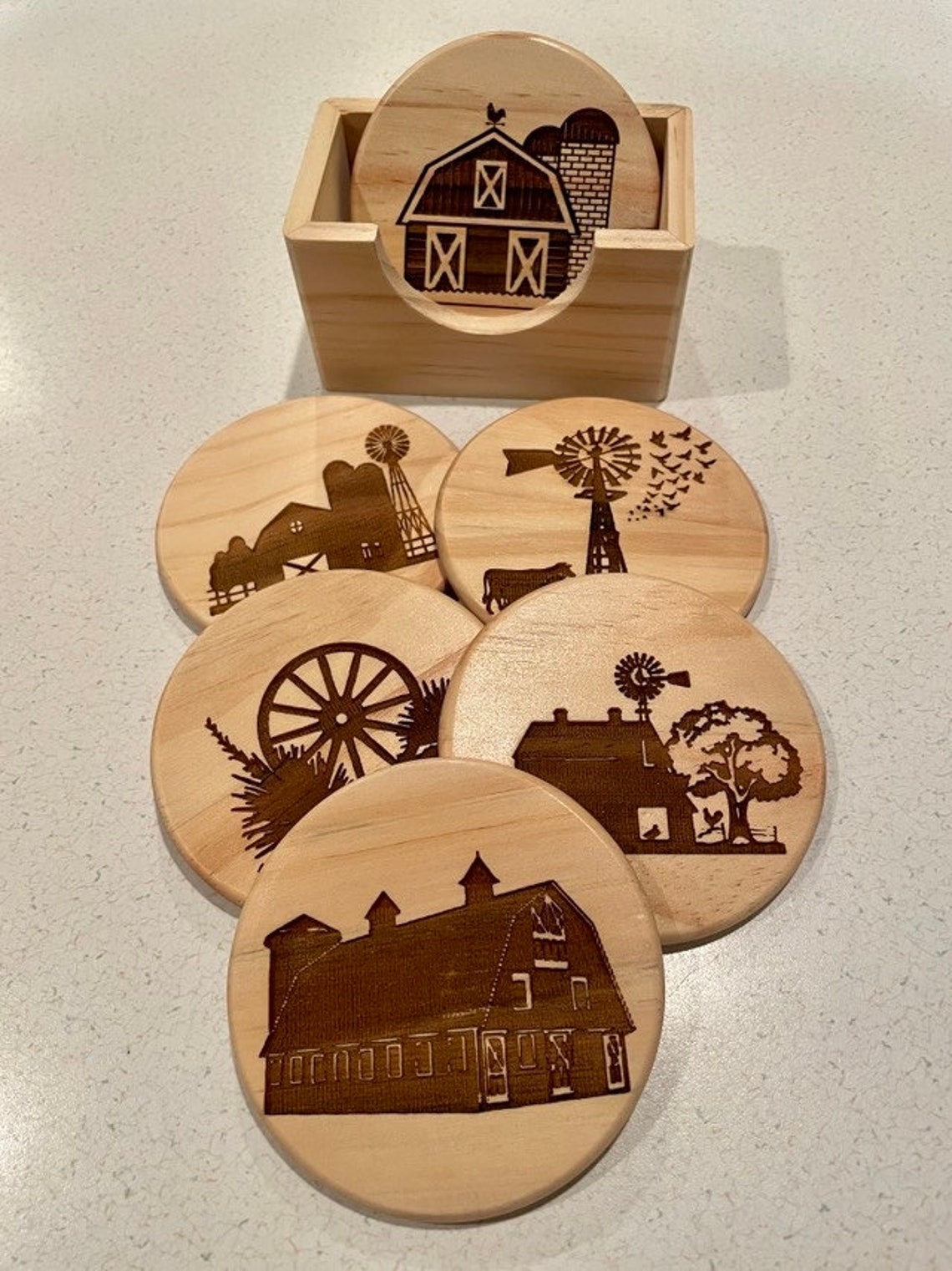 Farm/barns and Country Themed Wooden Coaster Set Laser - Etsy