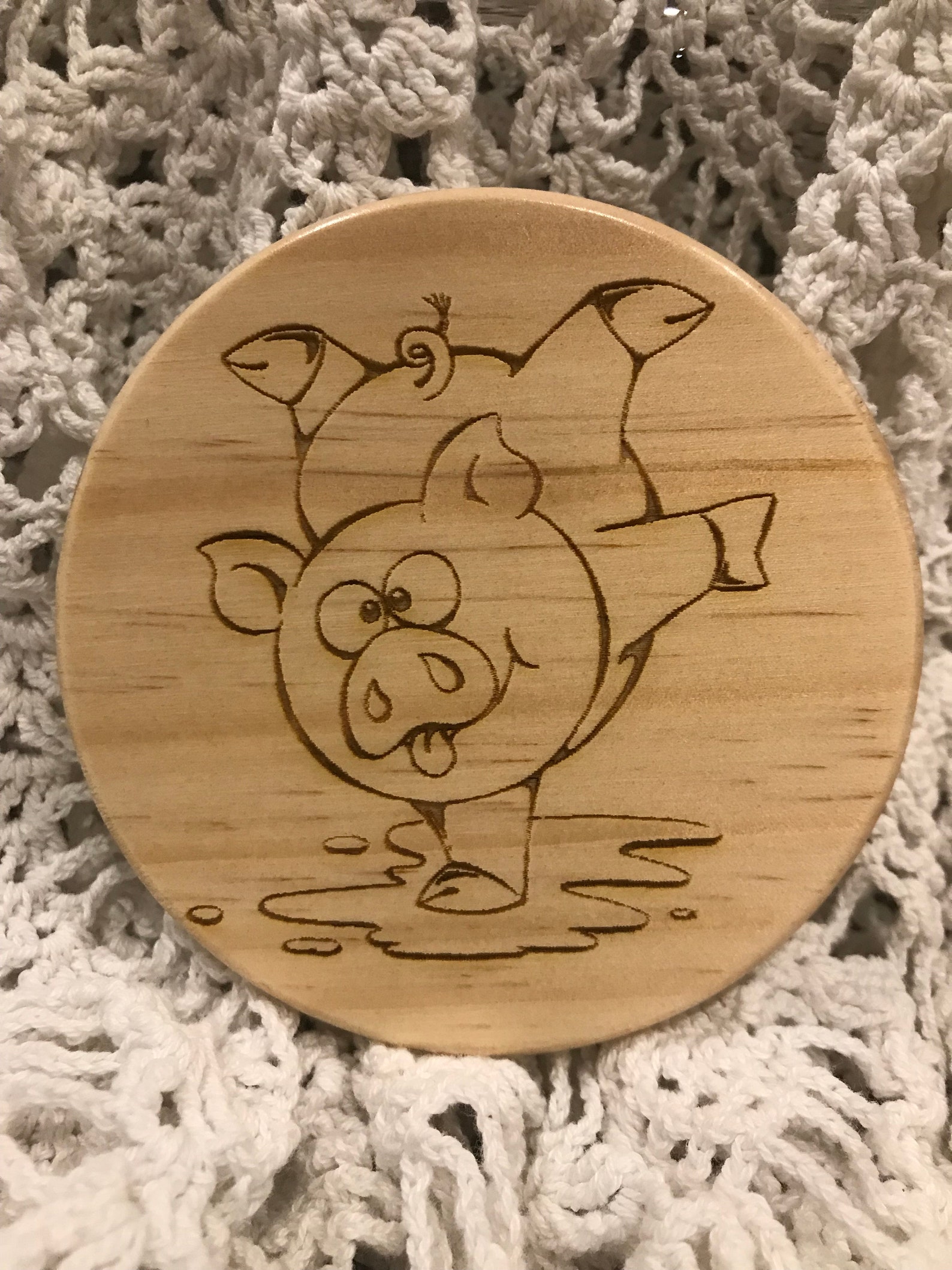 Pig/piggy Designed Laser Engraved Wooden Coasters includes 6 Coasters ...