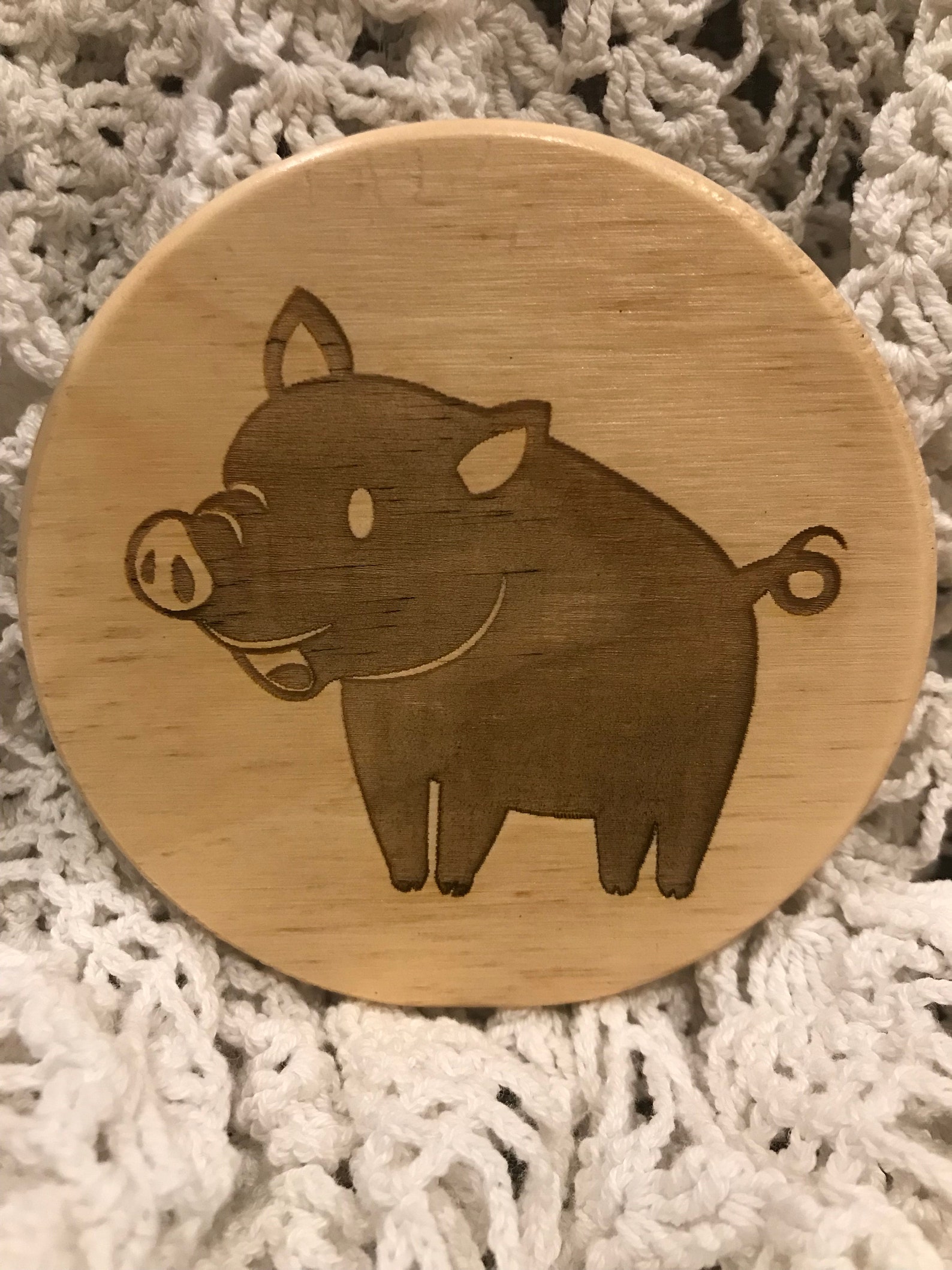 Pig/piggy Designed Laser Engraved Wooden Coasters includes 6 Coasters ...