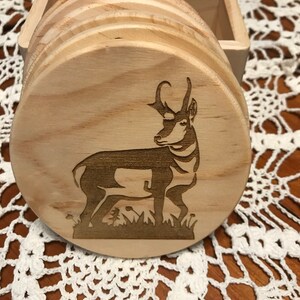 Wildlife Wooden Coaster Set, Laser Engraved (includes 6 Coasters and a ...