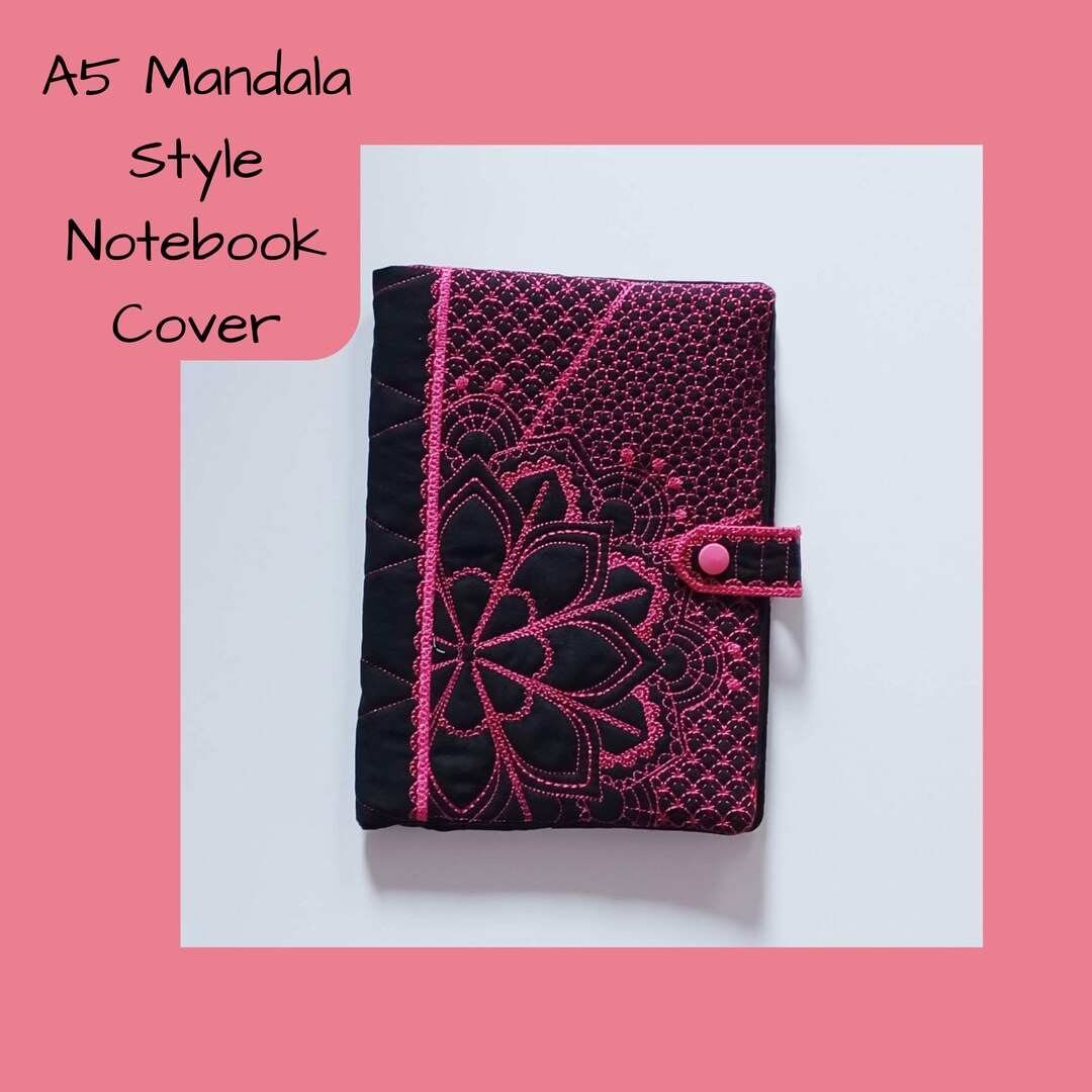 Journal Notebook A5 Cover Embroidered Mandala Style in Black and Bright ...