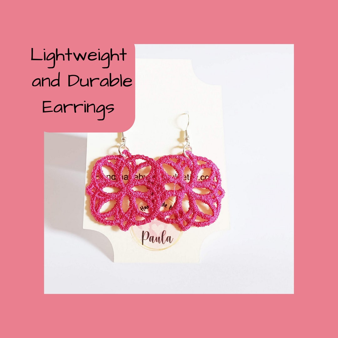 Pretty Pink Lacy Bohemian Style Dangly Earrings Delicate Machine ...