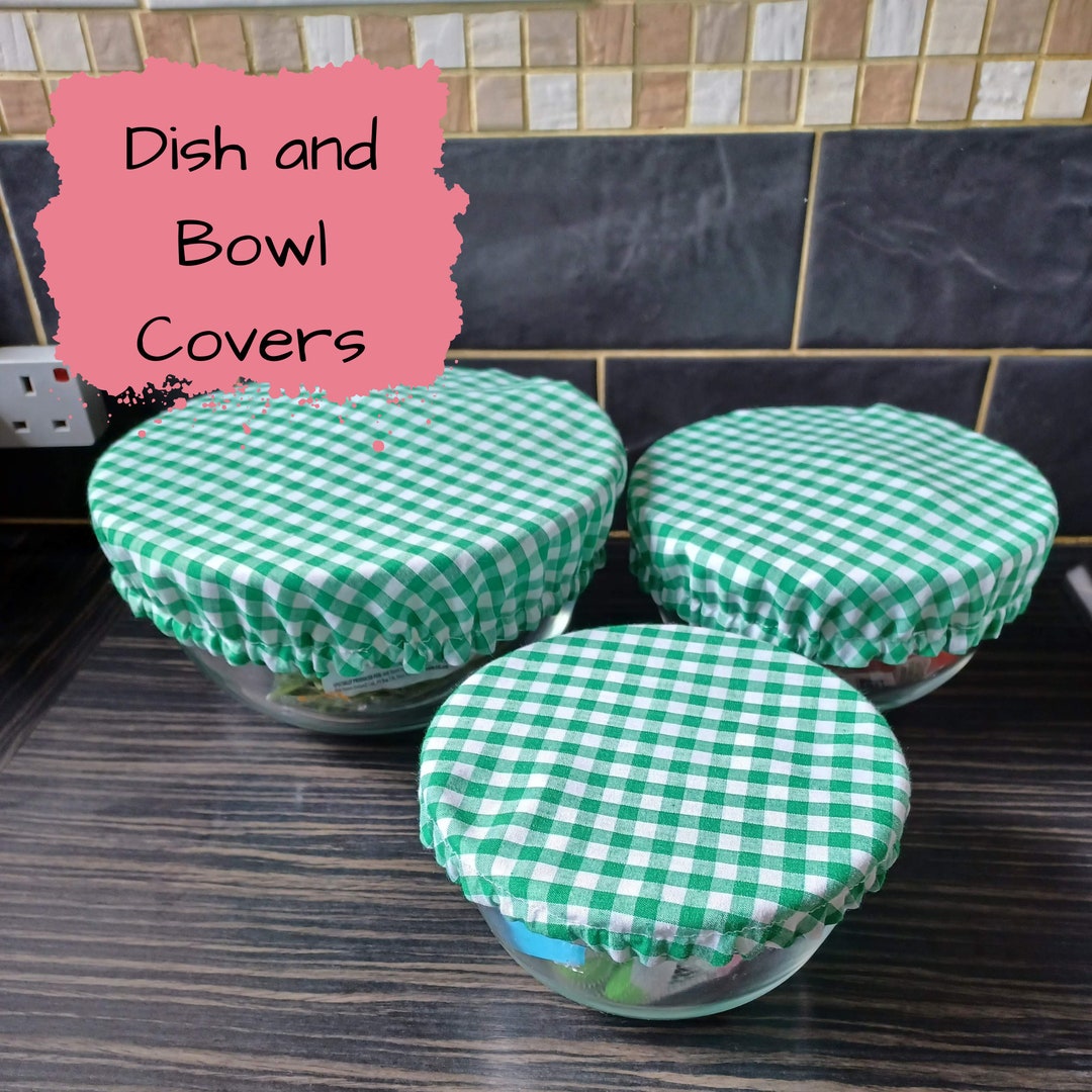 Green Gingham Dish and Bowl Covers, Breathable and Washable Fabric Bowl ...