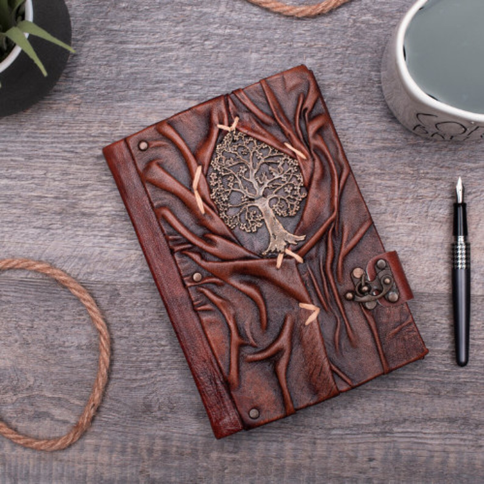 Tree of Life Genuine Leather Journal Sketch Book With 160 Cream Colored ...