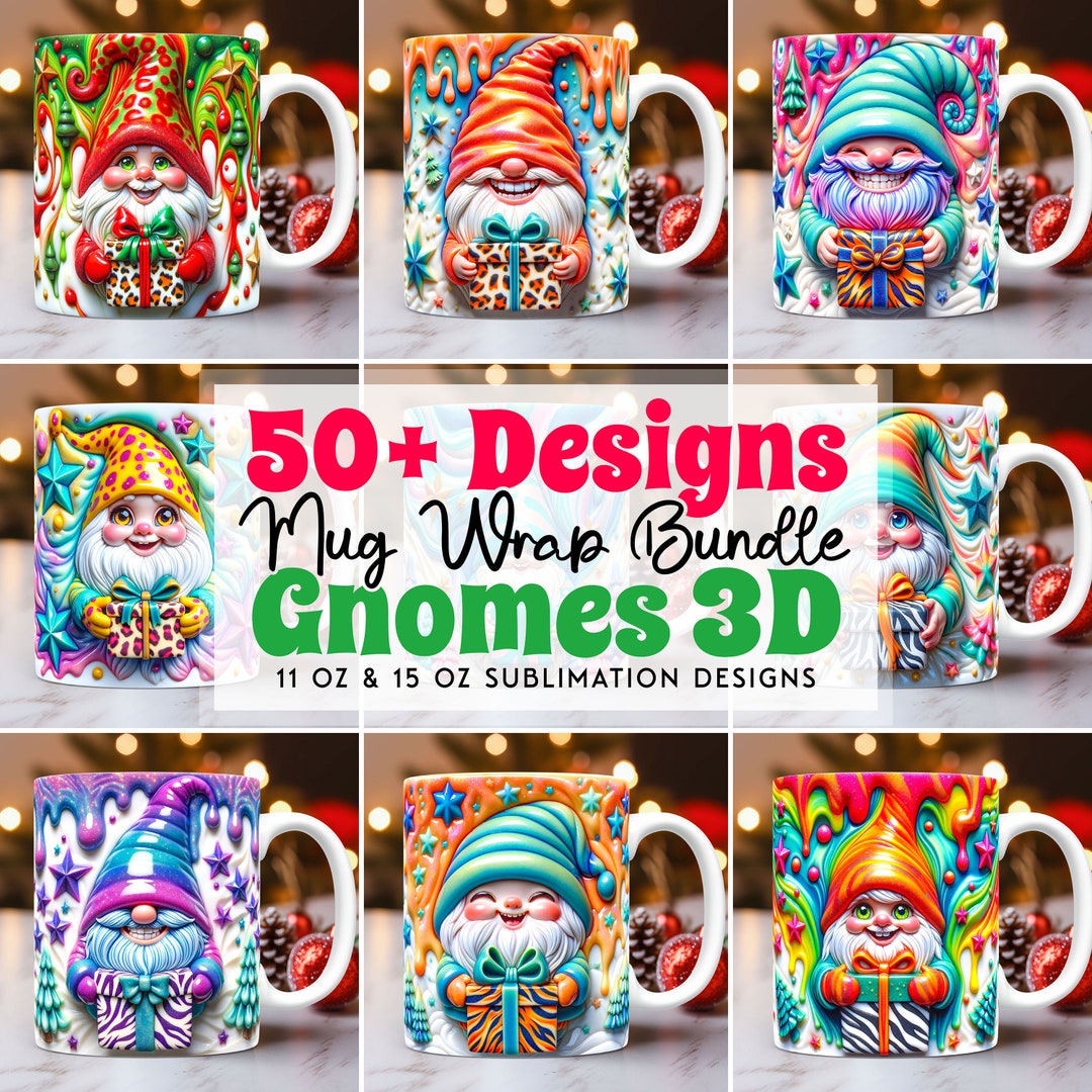 3D Gnomes Mug Wrap Christmas Bundle Mug Wrap Sublimation Designs PNG ...